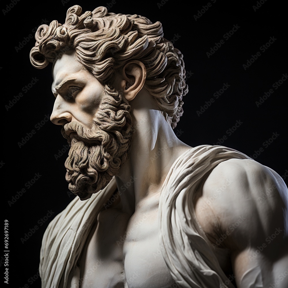 Abstract ancient roman, greek stoic person with a muscular body, marble ...