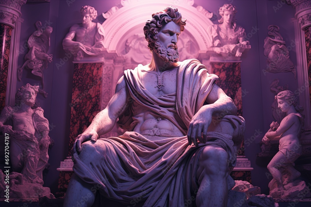 Abstract neon vibes ancient roman, greek stoic person, marble, stone ...