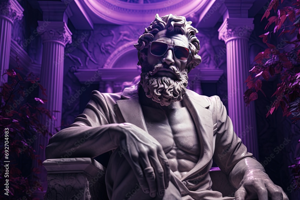 Abstract neon vibes ancient roman, greek stoic person, marble, stone ...