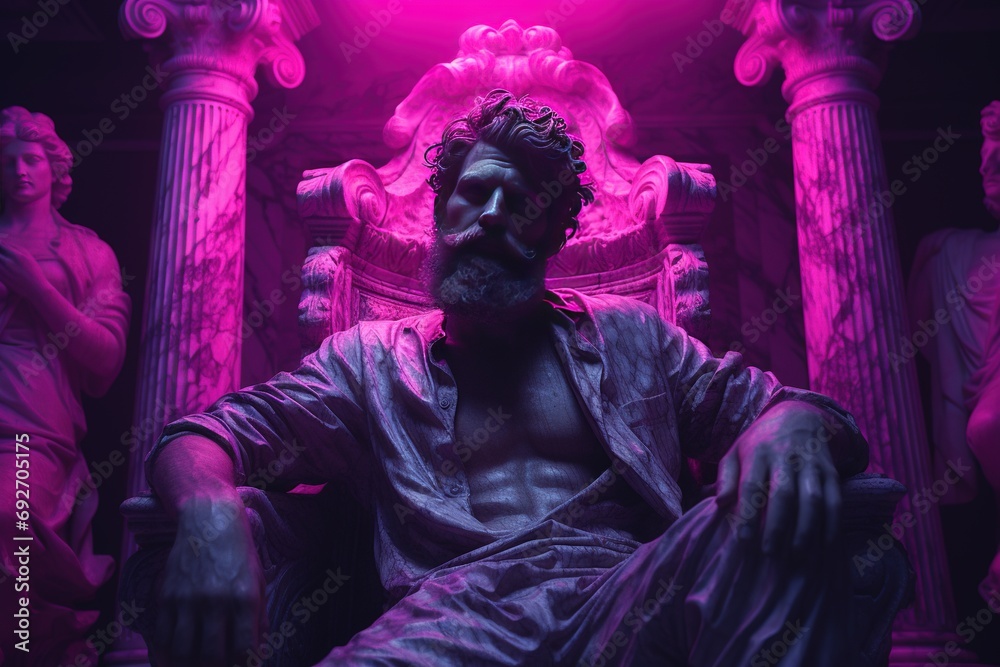 Abstract neon vibes ancient roman, greek stoic person, marble, stone ...