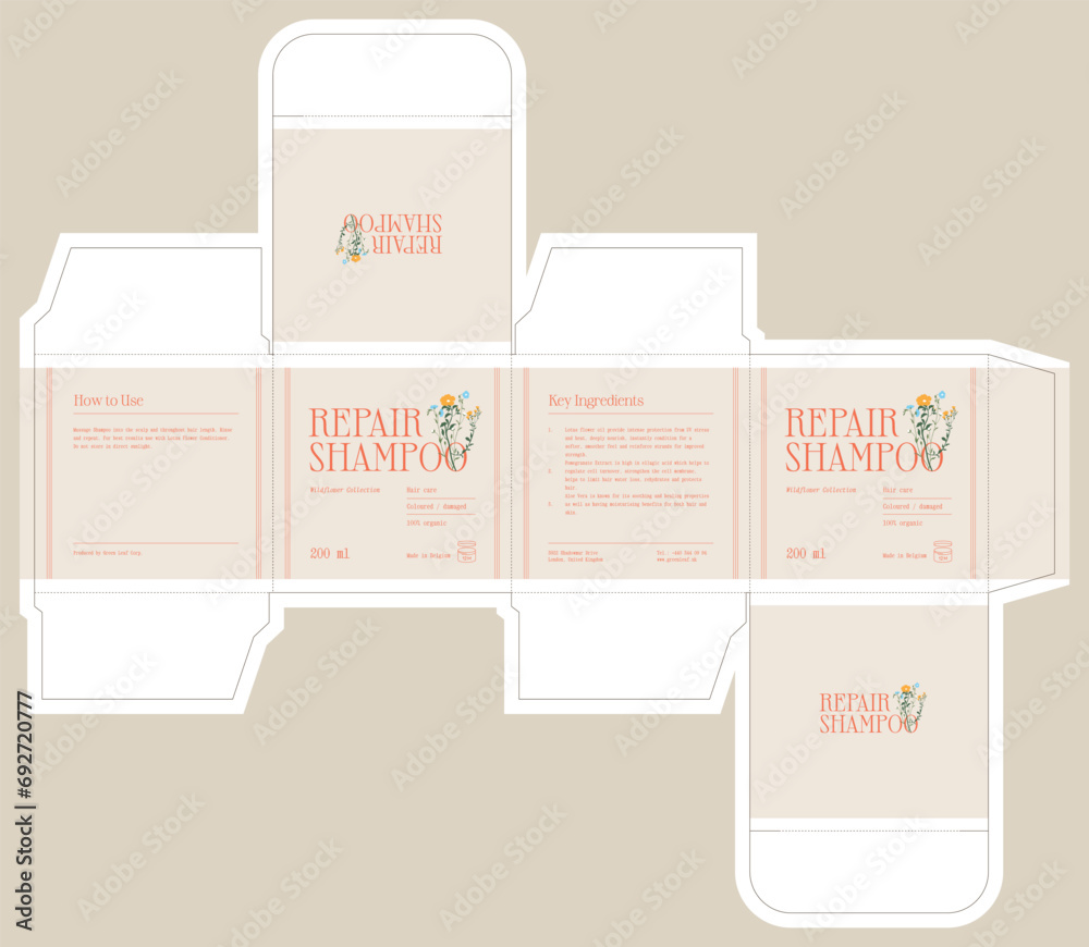 Editable vector box dieline for print. Packaging design for beauty ...