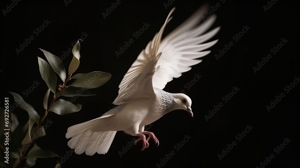 White dove of peace with green olive branch is a symbol of peace and ...