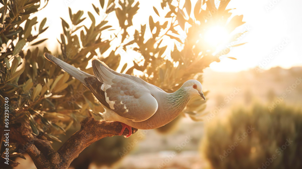 White dove of peace with green olive branch is a symbol of peace and ...