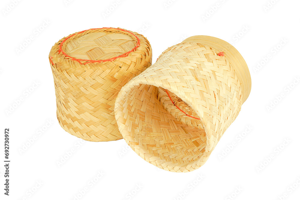 KRATIB Wooden sticky rice box Thai style on white background, Rice ...