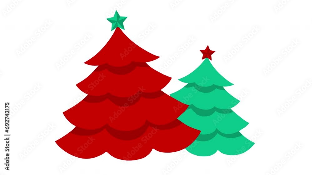 Animated christmas trees in green and red colors isolated on white ...
