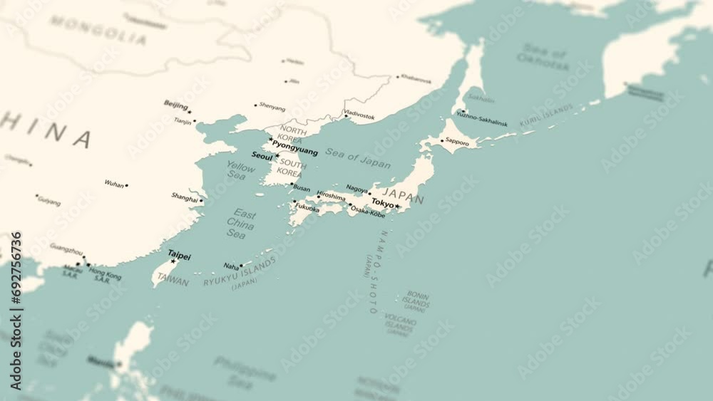 Japan on the world map. Smooth map rotation. 4K animation. Stock 비디오 ...