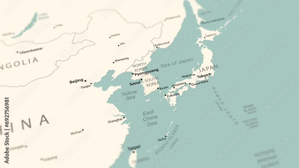 South Korea on the world map. Smooth map rotation. 4K animation. Stock ...