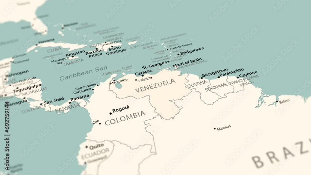 Venezuela on the world map. Smooth map rotation. 4K animation. Stock ...