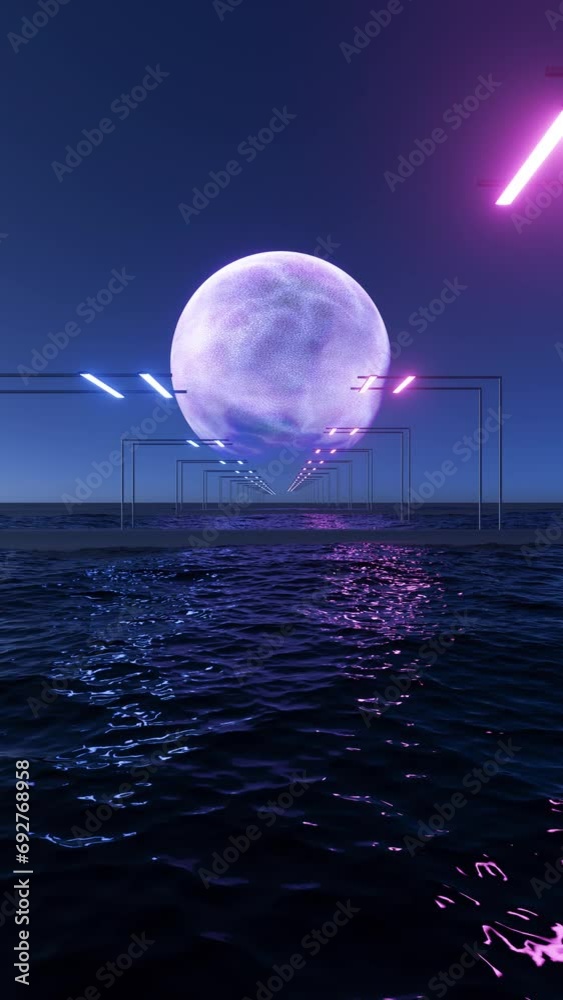 Futuristic animated landscape with a hologram of a planet and a ...