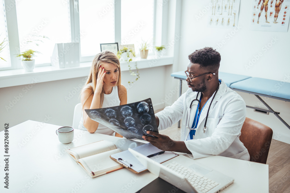 Brain disease diagnosis with medical doctor diagnosing patient ...