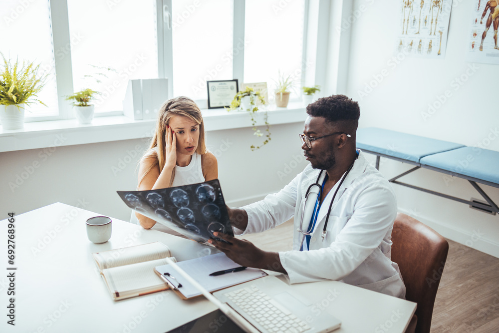 Brain disease diagnosis with medical doctor diagnosing patient ...