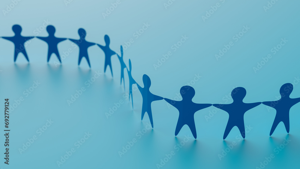 Teamwork concept background where human symbols are linked together, 3d ...