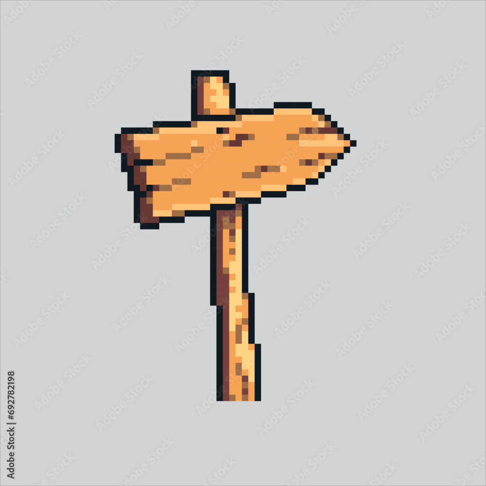 Pixel art illustration Wooden Sign. Pixelated Board Sign. Wooden Board ...