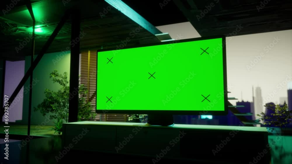 loop able animation of tv green screen color for chroma key change ...