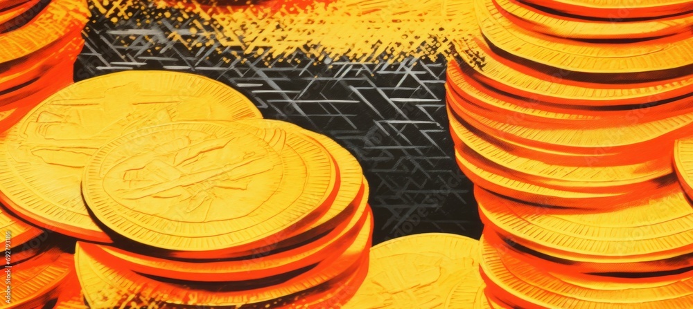 Gold coins risograph texture background. Generative AI technology ...
