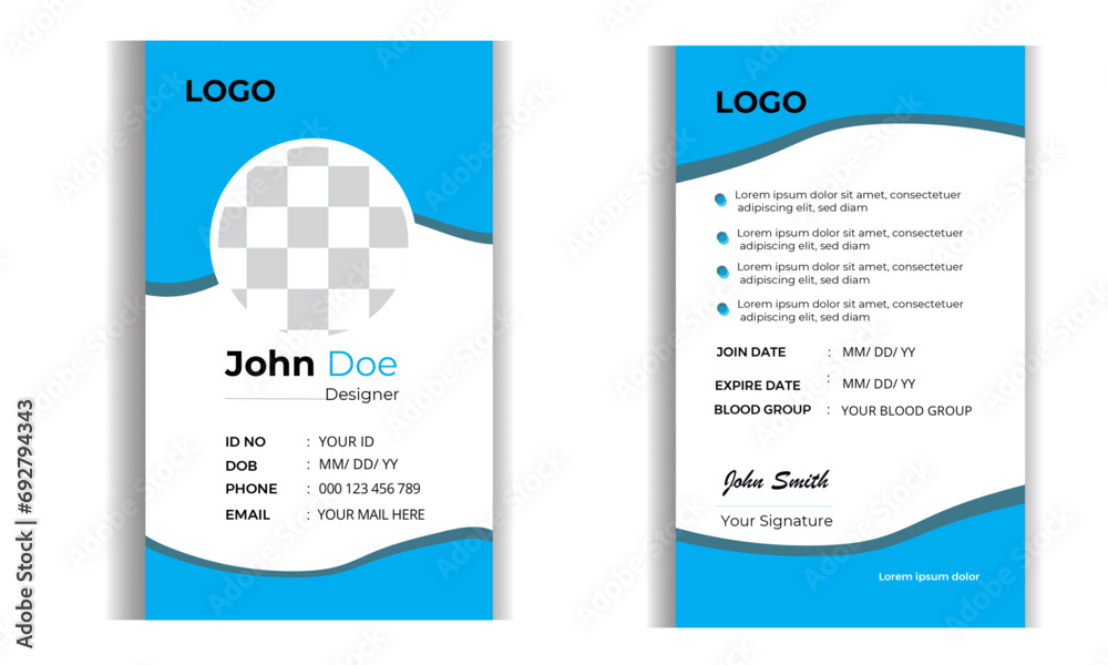 Double-sided Modern Identity Card template. Portrait Position. Company ...