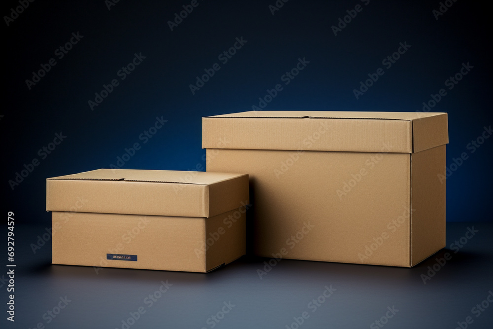 A set of two cardboard boxes one with its lid flipped open and the ...