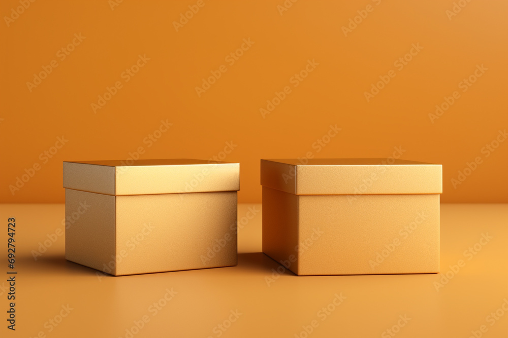 Cardboard packaging boxes one with an open top and the other with a ...