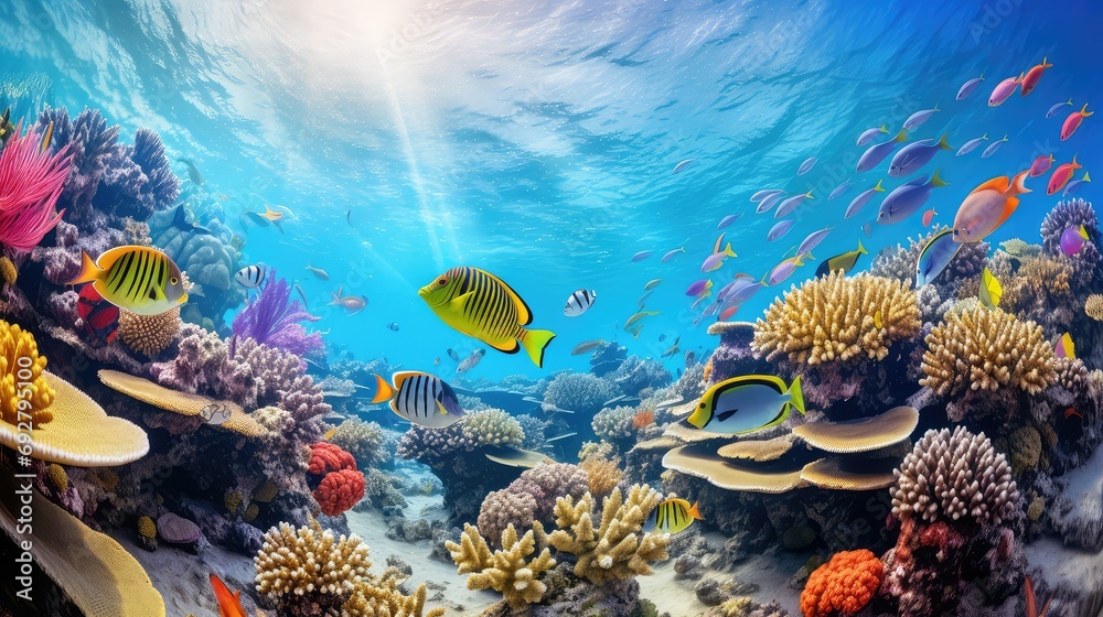 biodiversity fringing reefs landscape illustration habitat fish, diving ...