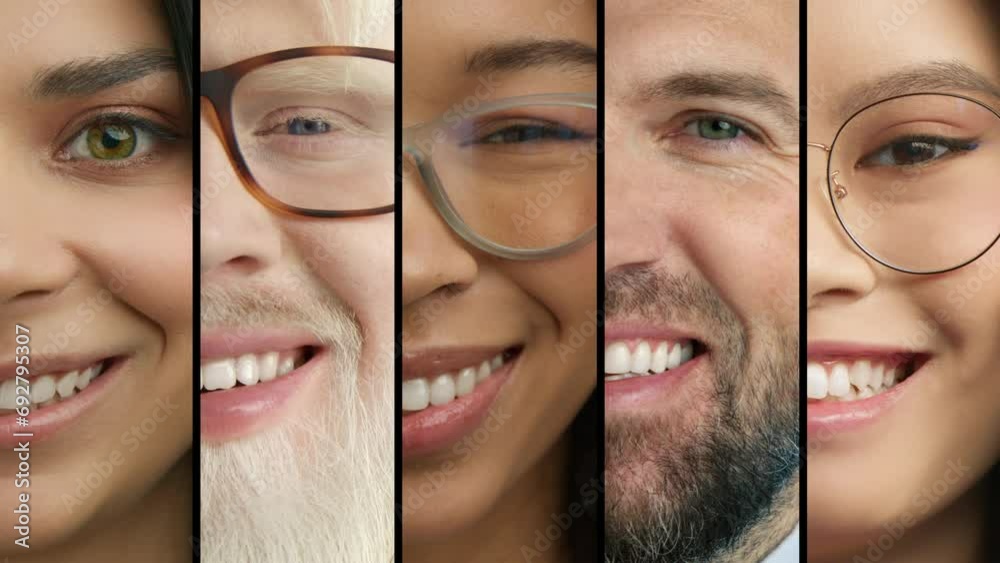 Happy smiling women and men of different races, ethnicity, ages looking ...