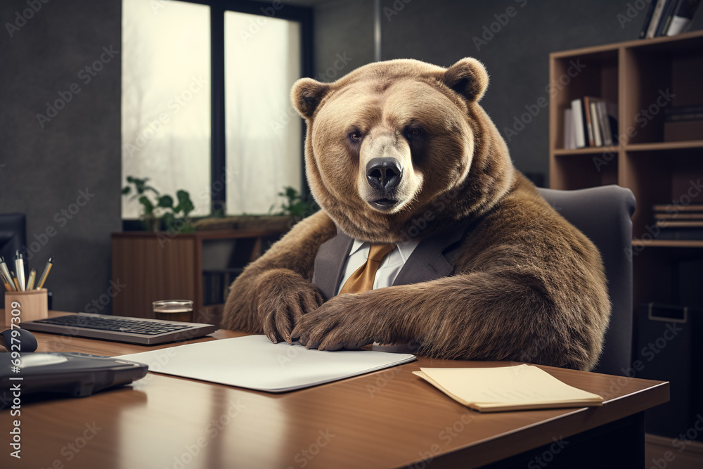 Commanding Brown Bear in Office Attire Handling Business Affairs - A ...