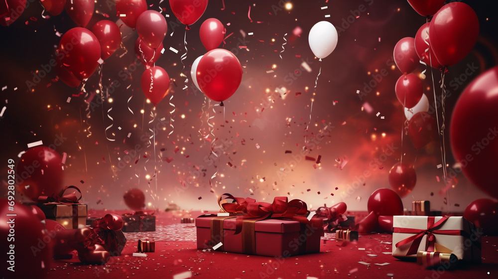 Opulent party scene featuring luxury balloons, confetti in the air, and ...