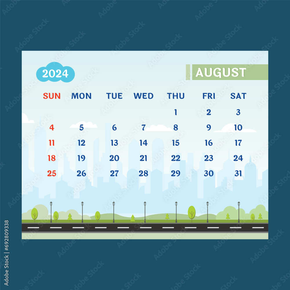 August 2024 Illustration Calendar Vector Artwork I Nature and ...