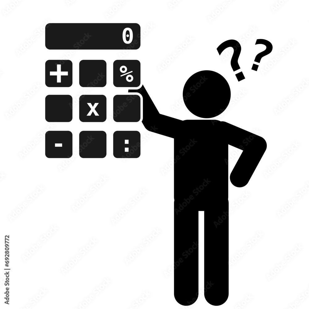 vector illustration of stick man, stick figure, pictogram calculating ...