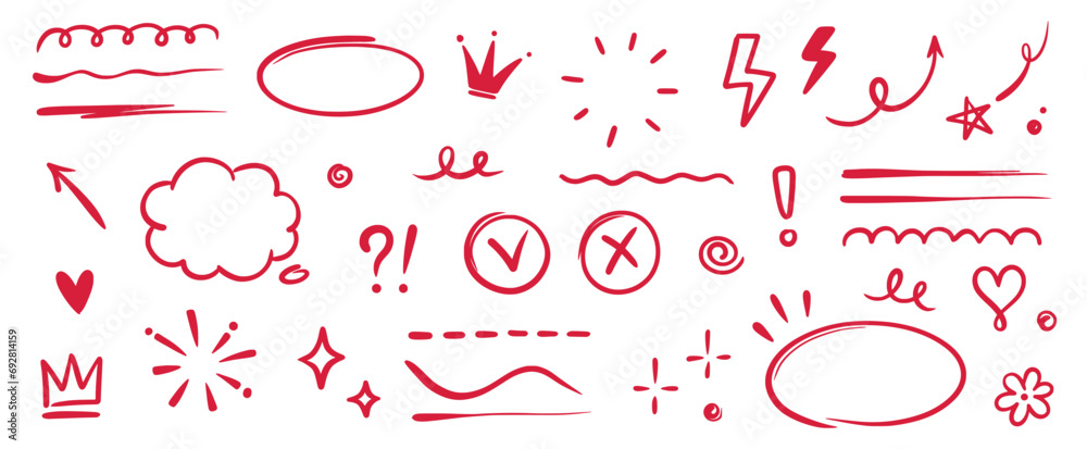 Hand drawn red highlight, text underline, emphasis mark, line shape set ...