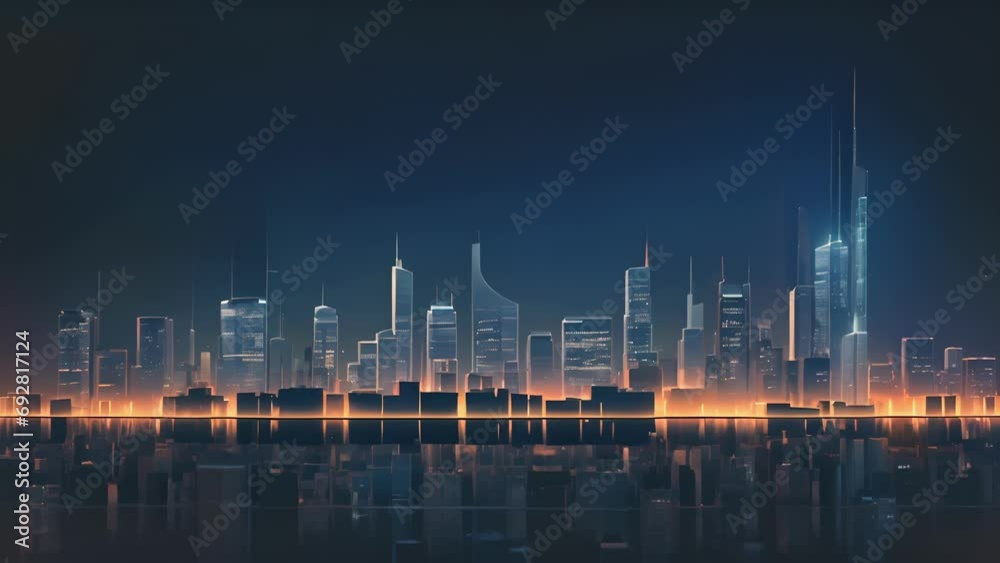 Minimal animation of a minimalist city skyline slowly coming to life as ...