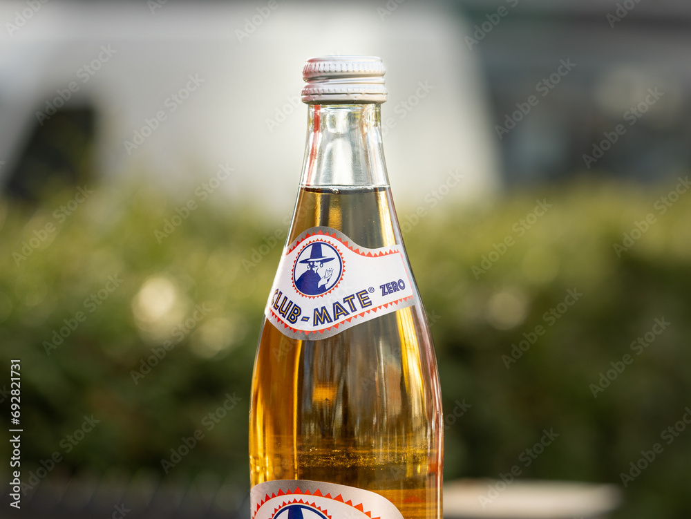 DRESDEN, GERMANY - 12. December 2023: Club Mate Zero sugar beverage ...