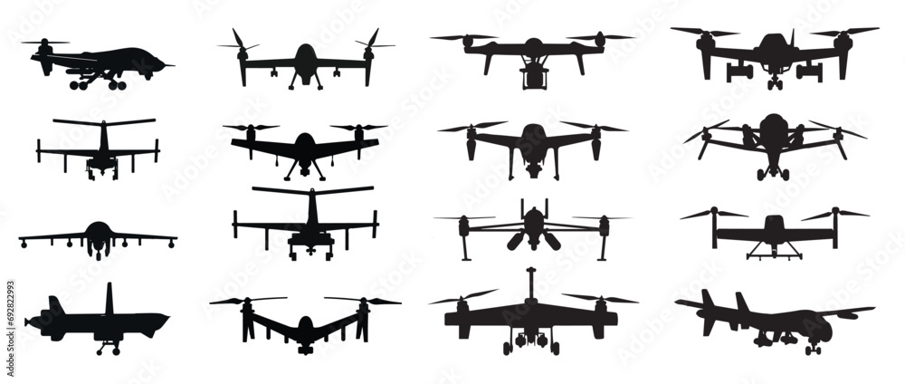 Drone Silhouette Vector Illustration set and equipment of the American ...
