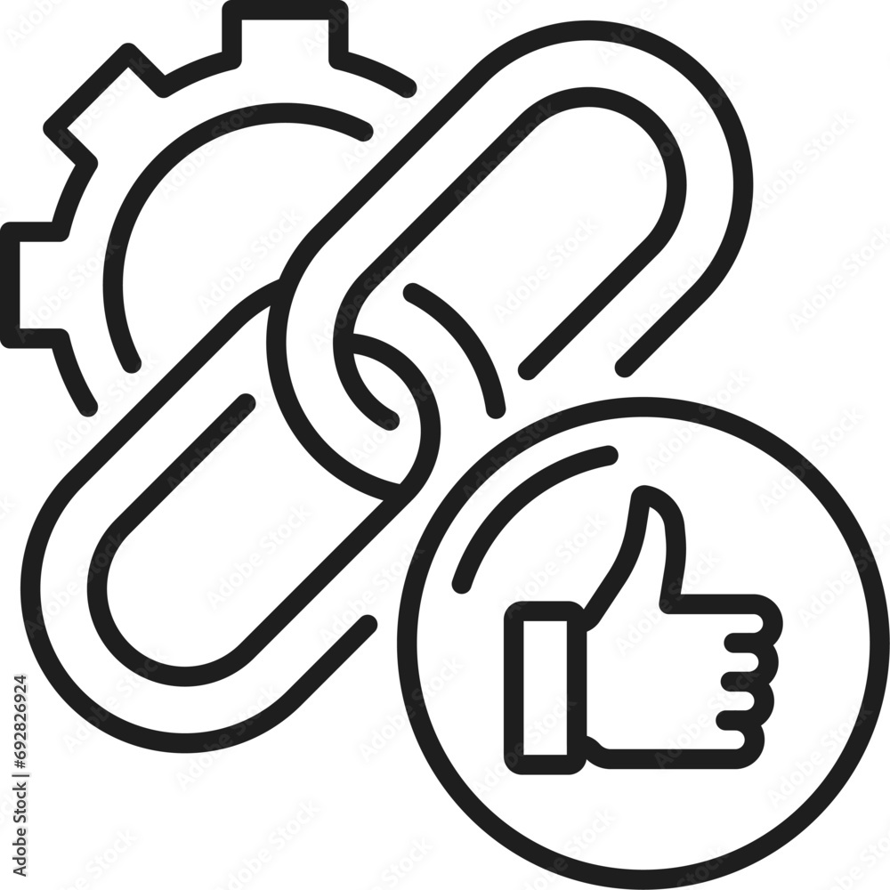 Link quality. Web audit icon. Isolated vector outline sign with gear or ...