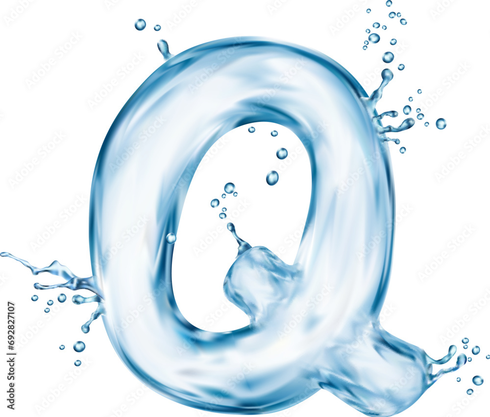 Realistic water font, letter Q flow splash type, liquid aqua typeface ...