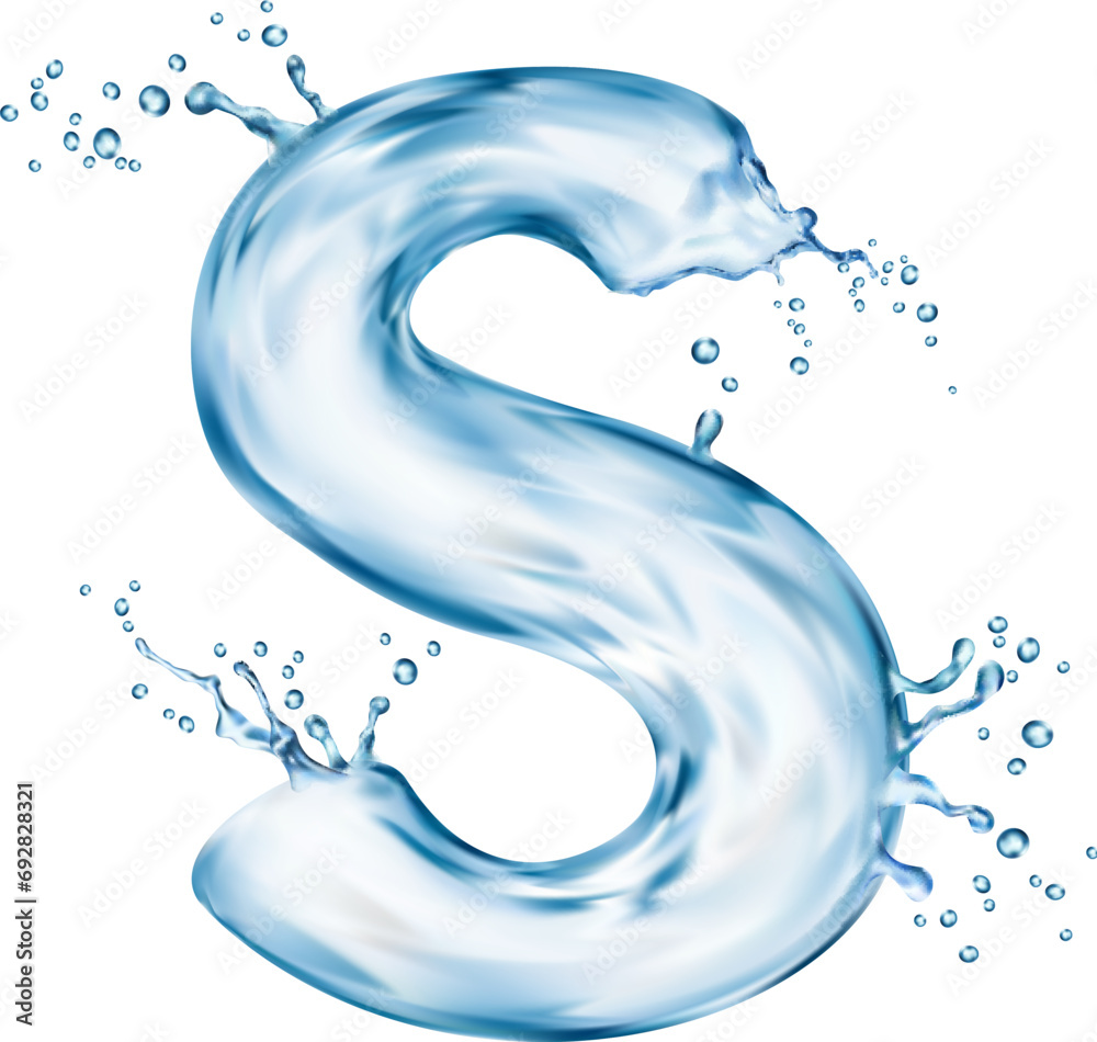 Realistic water font, letter flow splash type, liquid aqua typeface, transparent wet english ...