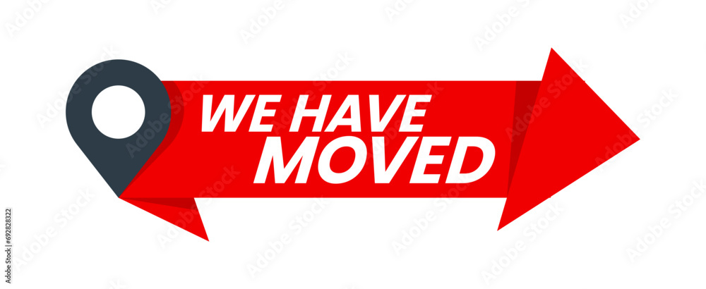 Have move icon, we have moved sign. Isolated vector emblem with red ...