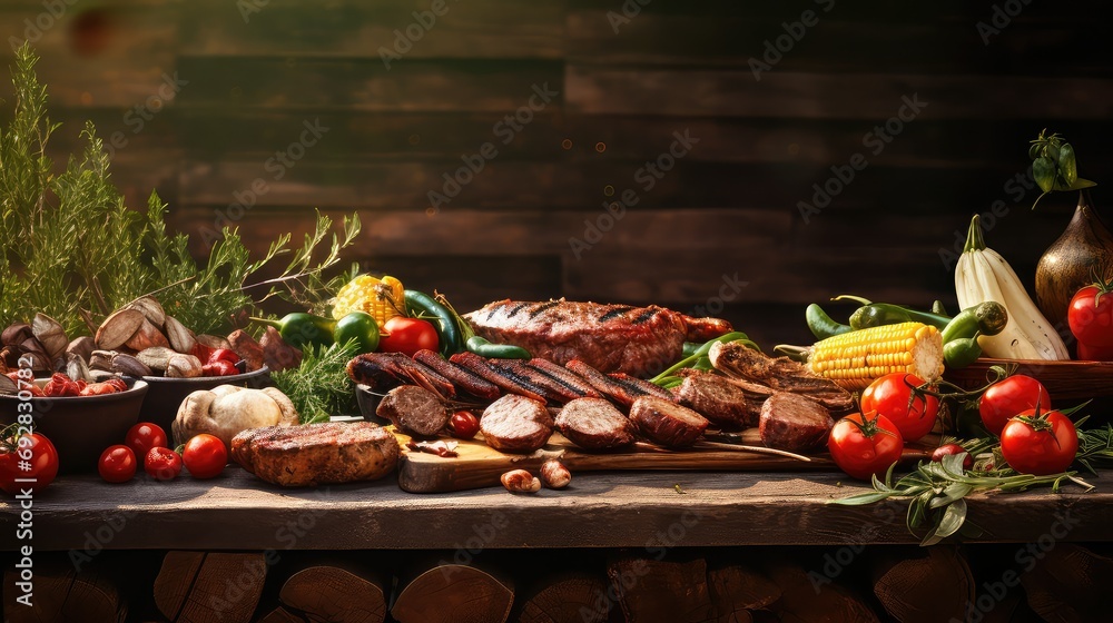 brisket rustic bbq food illustration pulled sausage, chicken steak ...