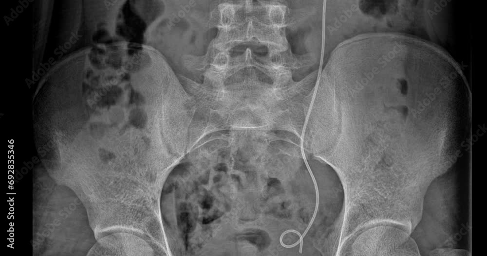detailed X-Ray of the Kidneys, Ureters, and Bladder (KUB) featuring a ...