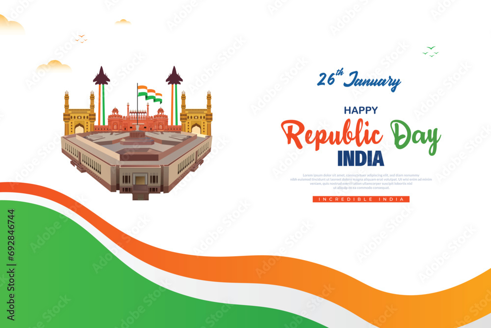 India republic day 26 january post or banner design with flag white ...