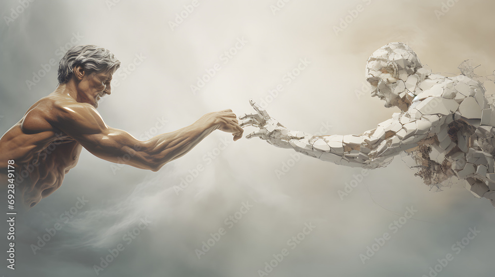 Technology meets humanity background, modern remake of The Creation of ...