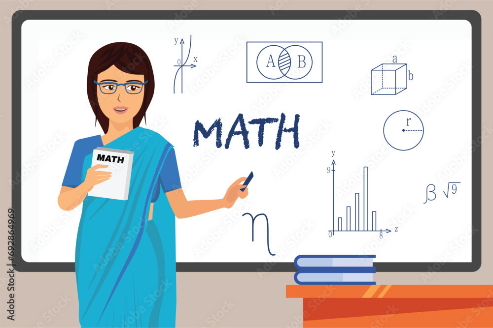 Isolated math teacher. Woman with pointer and whiteboard. Stock Vector ...