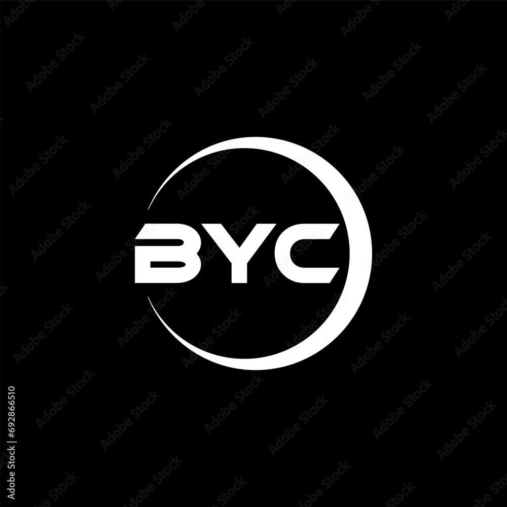BYC letter logo design with black background in illustrator, cube logo ...