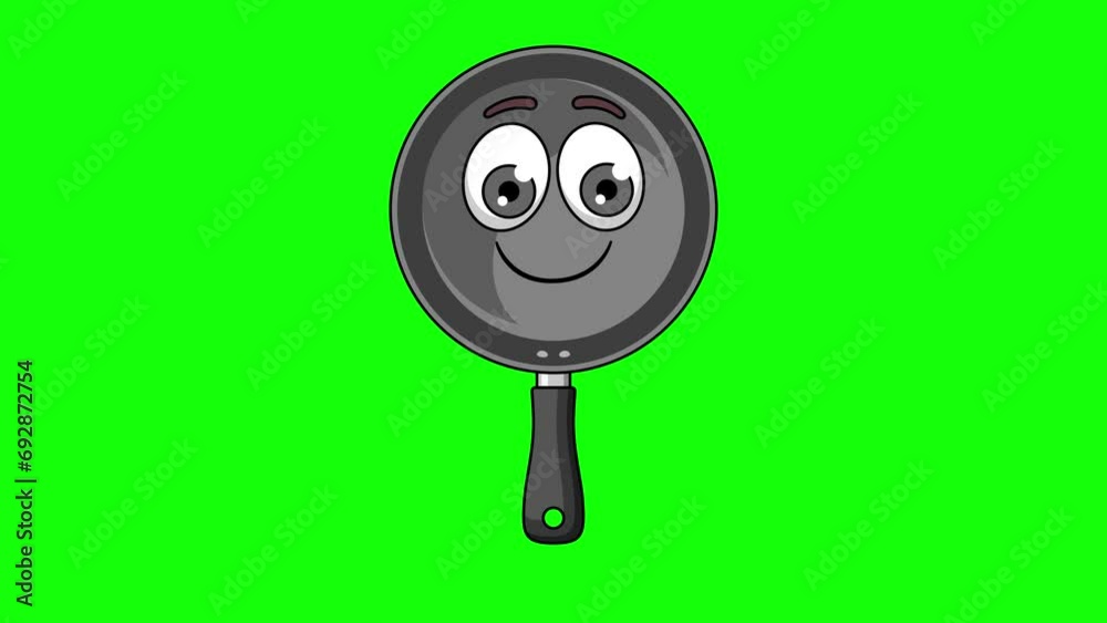 frying pan emoticon emoji with a face savoring food, cartoon animation ...