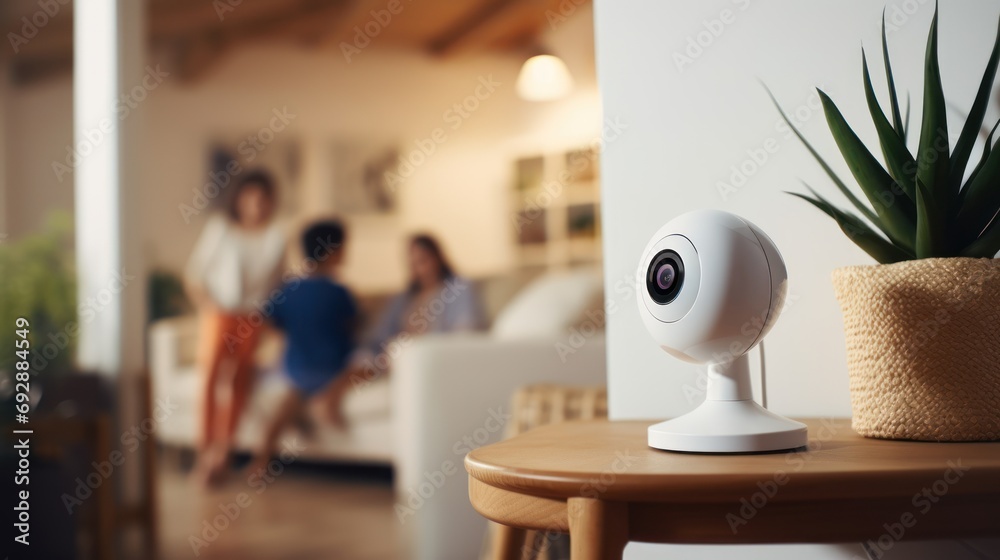 Foto de Modern Wi-Fi security cameras mounted on home walls By facing ...