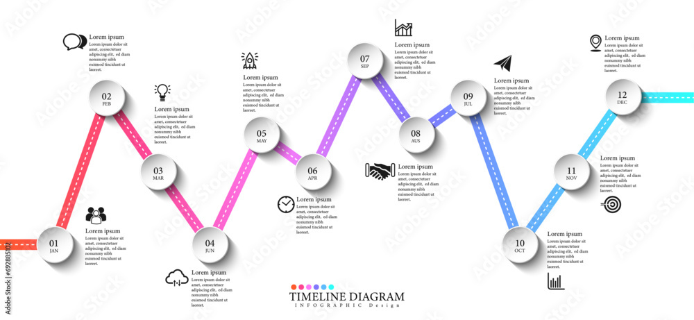 Infographic workflow diagram 12 months infographic number Process flow ...