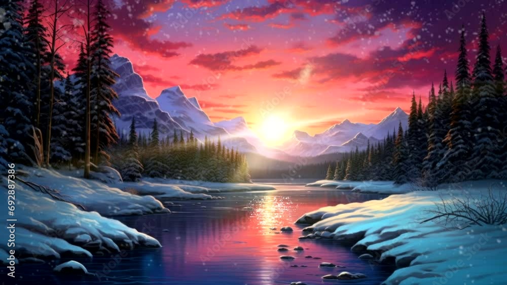 Beautiful scenery of nature dawn at frozen place, river, snowy on ...