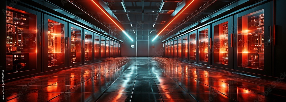 A render farm with hundreds of contemporary server cabinets. Error ...
