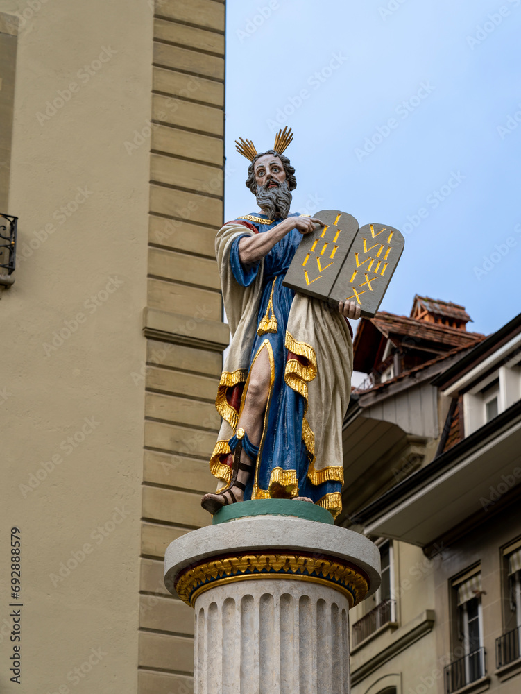 Bern, Switzerland. View of the historical fountain sculpture in the ...