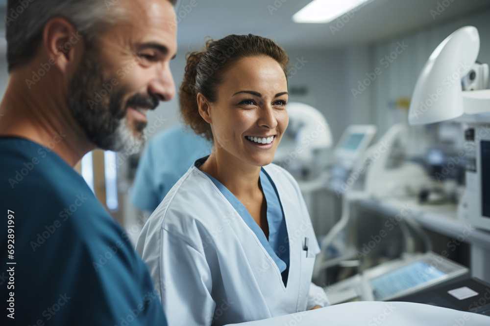 A Confident Radiologic Technician Performing X Rays On A Patient In A