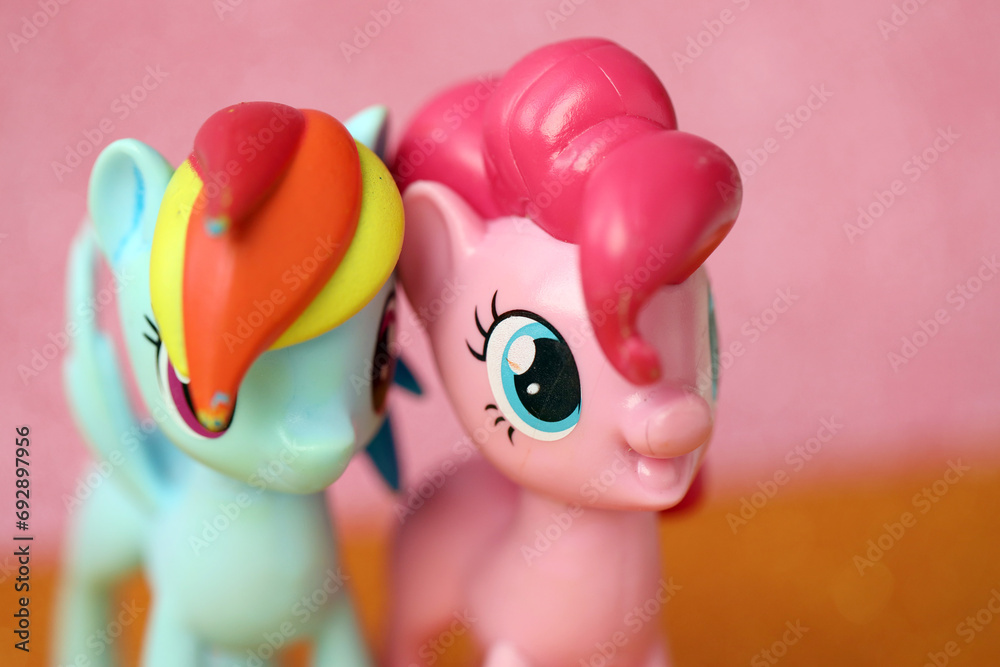 TERNOPIL, UKRAINE - JULY 7, 2023 Old toy with character from My Little ...